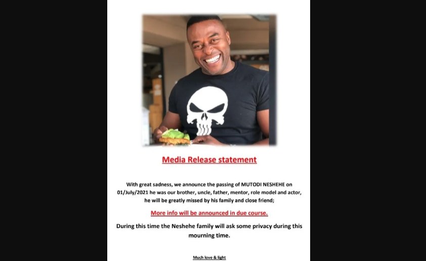 South Africa: Popular South African Actor Mutodi Neshehe Dies ...