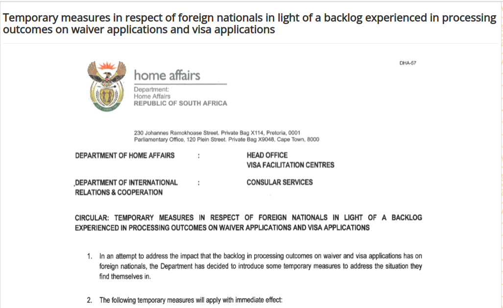 South Africa Extends Blanket Concession for Some Visa Applicants ...